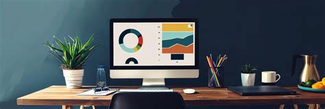 A Modern Desk Setup Featuring A Computer Displaying Data Analysis Charts And Graphs A Green Pl