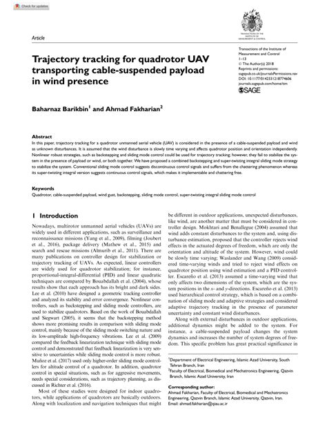 Pdf Trajectory Tracking For Quadrotor Uav Transporting Cable