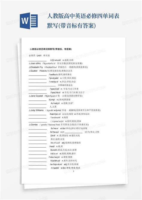 人教版高中英语必修四单词表默写带音标有答案word模板下载编号lkpgzbag熊猫办公