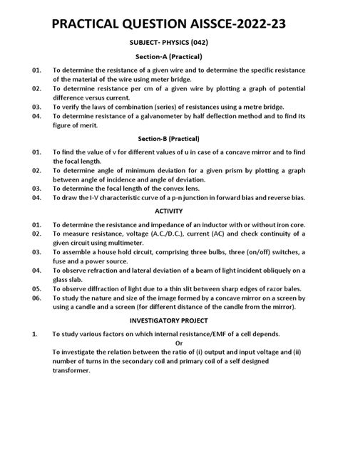 Physics Practical Question Pdf
