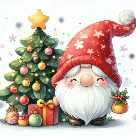 Linda Gnomo Papa Noel Claus Mano Dibujar Dibujos Animados Estilo