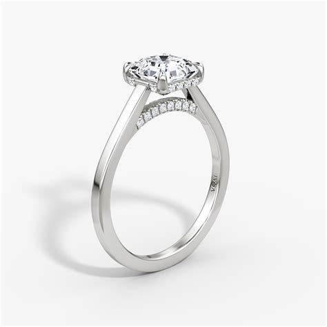 The Pavé Bridge Asscher Engagement Ring Plain Band White Gold