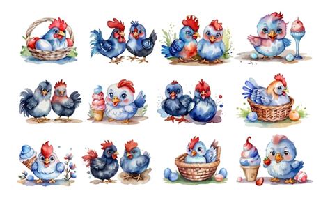 Galinhas Que Põem Ovos Desenho De Aquarela Ai Vetor Premium