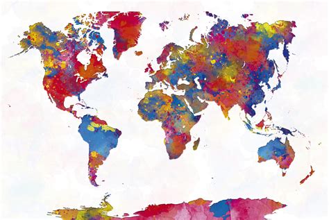Map Of Watercolor World Map ǀ Maps Of All Cities And Countries For Your