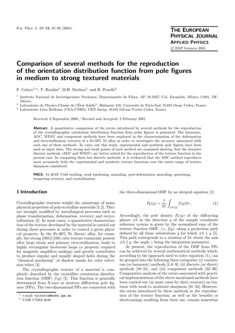 Pdf Comparison Of Several Methods For The Reproduction Of The Orientation Distribution