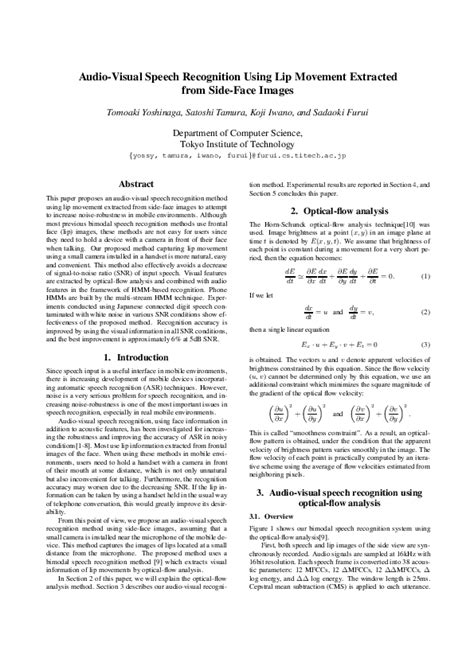 Pdf Audio Visual Speech Recognition Using Lip Movement Extracted From