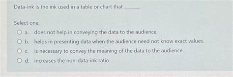 Solved Data Ink Is The Ink Used In A Table Or Chart That
