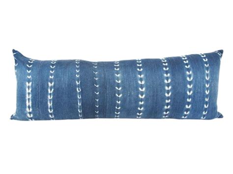 Indigo African Mud Cloth Extra Long Lumbar Pillow 14x36 60 Mud