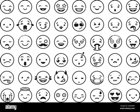 Emotional Faces Line Icons Wink Face Survey Various Symbols