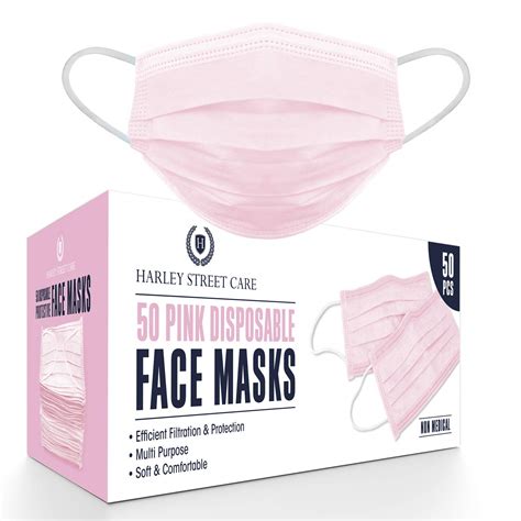 Harley Street Care Disposable Pink Face Masks Protective 3 Ply