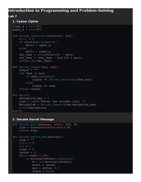 Intro Lab 7 Decoding Strings And Ciphers Introduction To