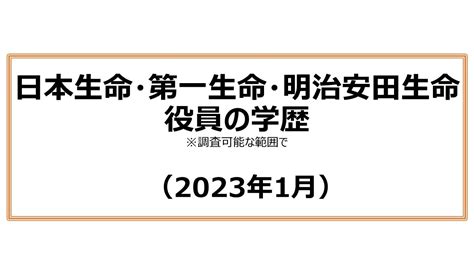 日本生命・第一生命・明治安田 役員の学歴（2023年1月） Wacoca News