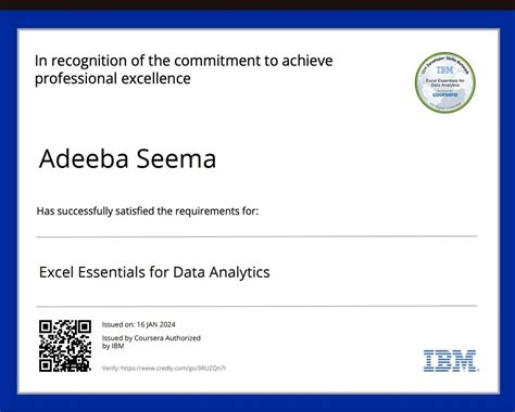 Excel Dataanalytics Ibmcertified Courseracertification Adeeba Seema