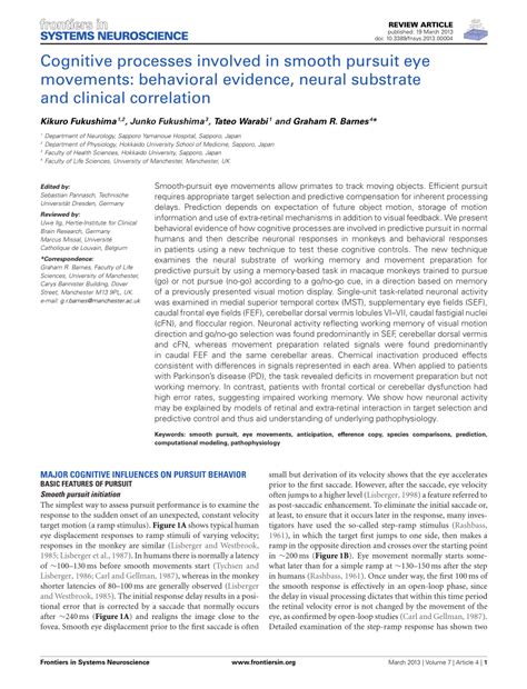 Pdf Cognitive Processes Involved In Smooth Pursuit Eye Movements Behavioral Evidence Neural