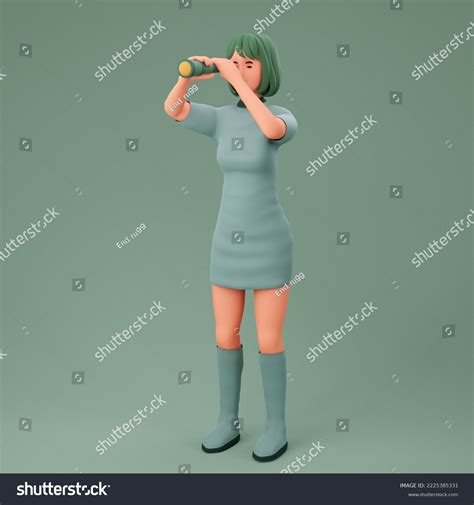 3d Cartoon Illustration Cute Girl Monitoring Stock Illustration