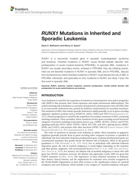 PDF RUNX Mutations In Inherited And Sporadic Leukemia