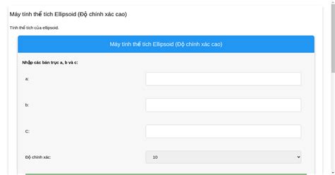 Máy Tính Thể Tích Ellipsoid Độ Chính Xác Cao