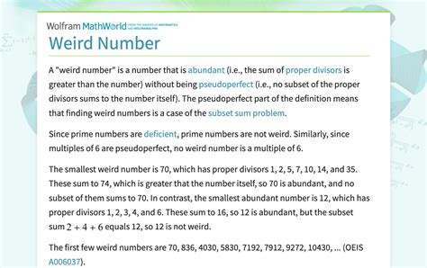 Weird Number From Wolfram Mathworld