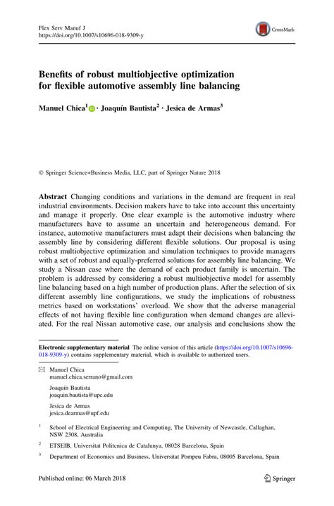 Pdf Benefits Of Robust Multiobjective Optimization For Flexible Automotive Assembly Line Balancing