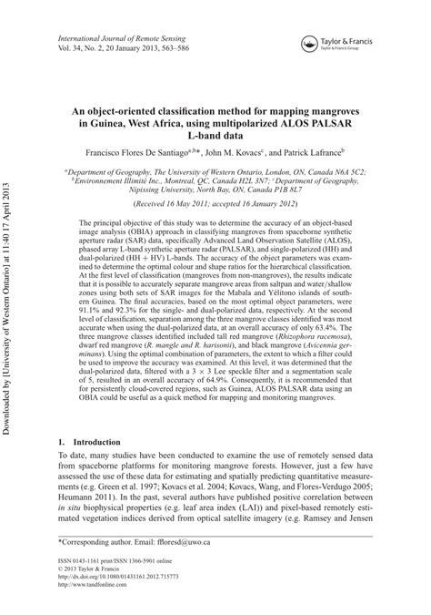 Pdf An Object Oriented Classification Method For Mapping Mangroves In Guinea West Africa