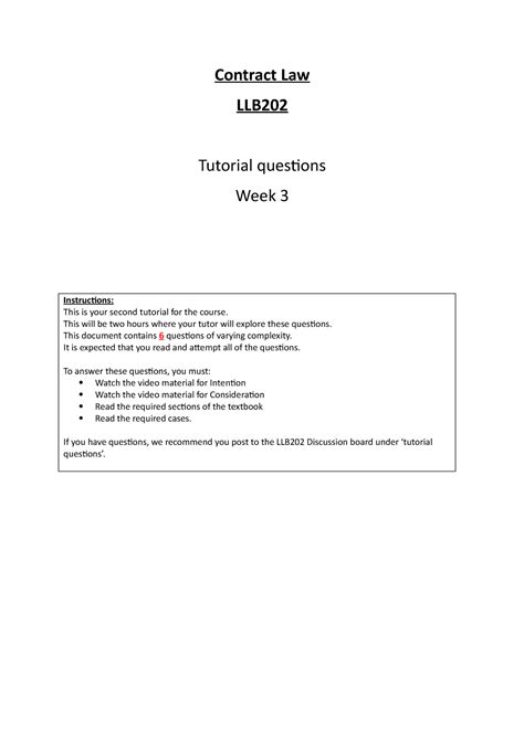 2022 LLB202 Week 3 Tutorial Questions 1 Contract Law LLB Tutorial Questions Week 3