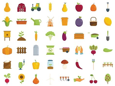 Eco Farming Icons Set Flat Vector Agriculture Farmer 16817997 Vector Art At Vecteezy
