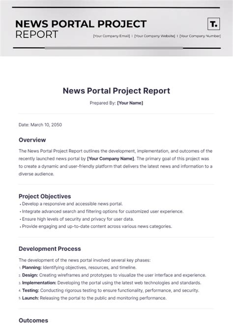 free news portal project report template to edit online