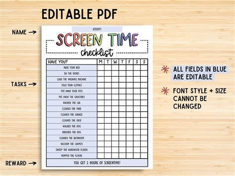 Editable Screen Time Checklist Screen Time Rules Screen Time Etsy
