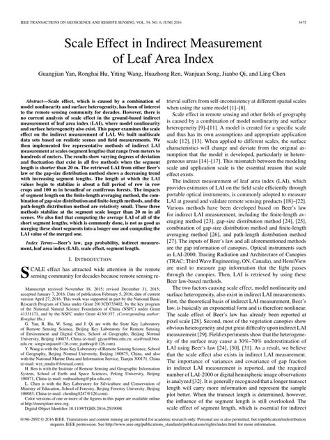 Pdf Scale Effect In Indirect Measurement Of Leaf Area Index