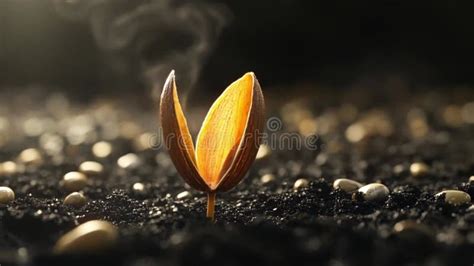 Young Plant Germinating In The Soil Concept About The Importance Of