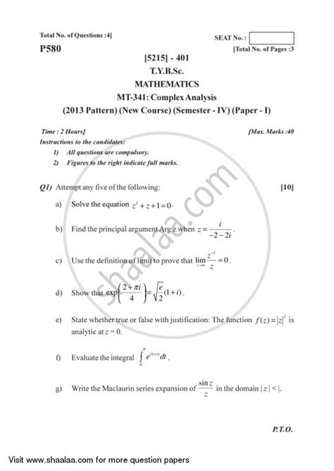 complex analysis 2017 2018 b sc mathematics semester 6 tybsc 2013