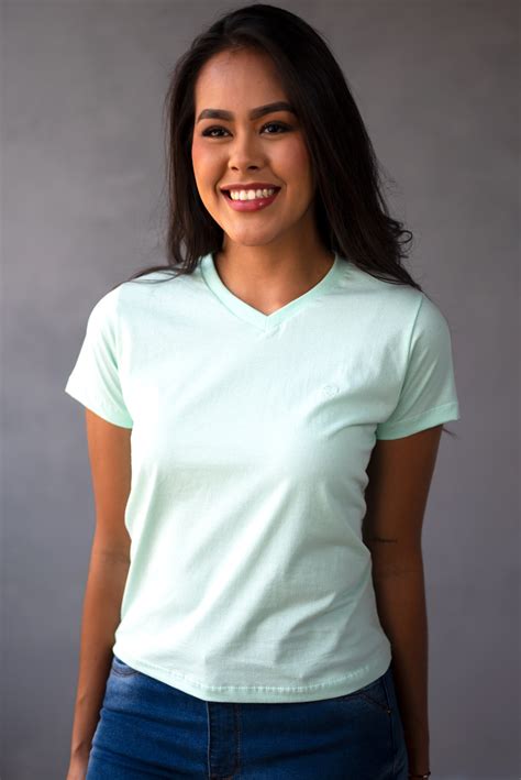 Camiseta Basica Feminina Azul Aquatic Ecopower Store Moda Country