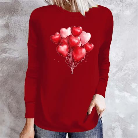 Vgavtl T Shirt Women Valentines Day Cotton Long Sleeve Ladies Plus Size