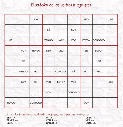 Sudoku De Los Verbos Irregulares Presente Spanish Classroom The Best