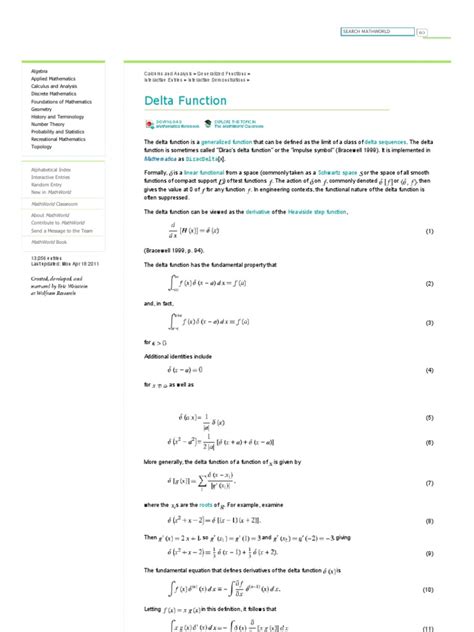 Delta Function Pdf Generalized Function Function Mathematics