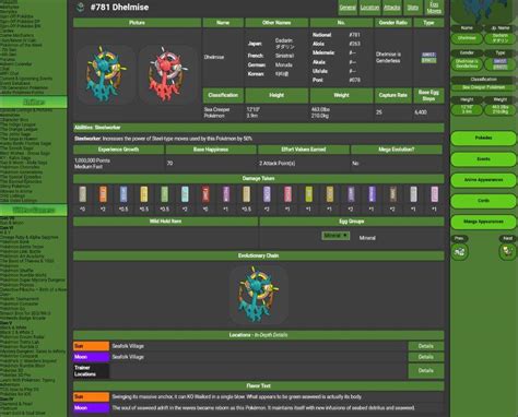 Pokemon 8781 Mega Dhelmise Pokedex Evolution Moves Location Stats