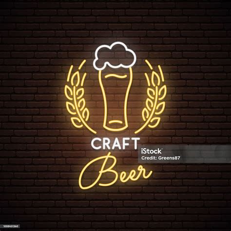 맥주의 네온 간판입니다 네온 술집 휘장 밝은 배너 광고 디자인입니다 밤 빛 간판입니다 벡터 일러스트입니다 간판에 대한 스톡 벡터