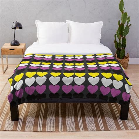Stack Of Non Binary Flag Hearts Throw Blanket For Home Decor