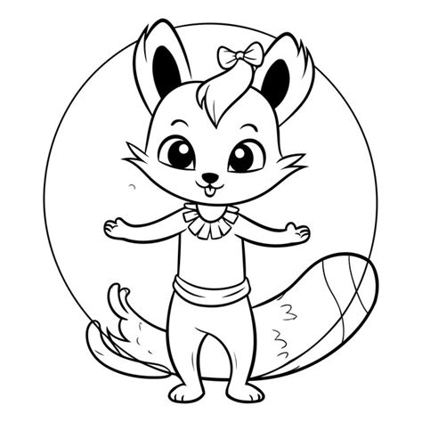 귀여운 만화 폭스 터 일러스트레이션의 컬러링 페이지 프리미엄 벡터