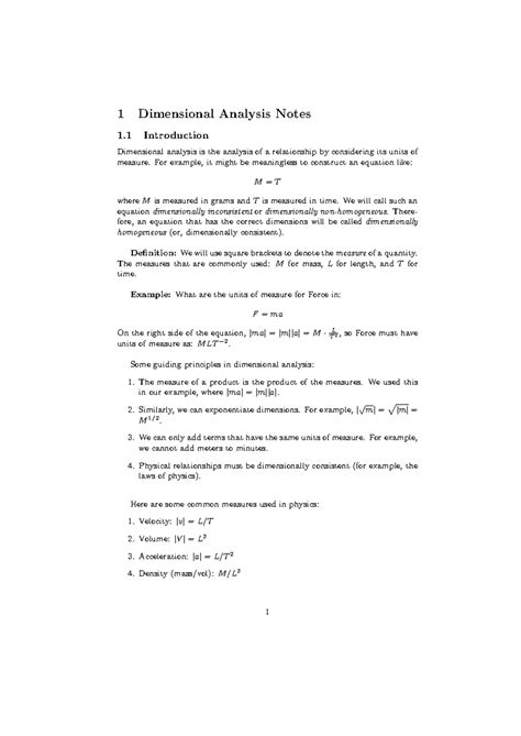 Dimanal 2 Good Practice 1 Dimensional Analysis Notes 1 Introduction