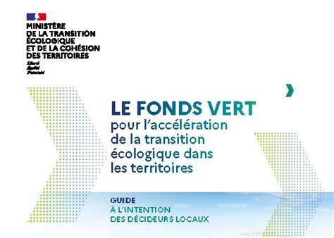 Guide Le fonds vert pour laccélération de la transition écologique