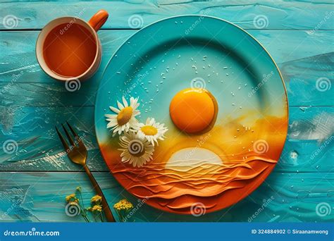 Sunny Side Up Egg With Tea By Generative Ai Stock Illustration