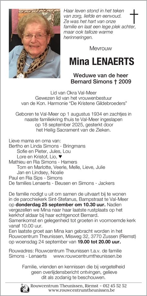 Philomena1934 Lenaerts † 18 09 2025 Inmemoriam