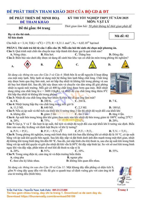 Pdf Đề Tham Khảo Tốt Nghiệp Môn Lí 2025 Của Bộ Giáo Dục Và Đào Tạo