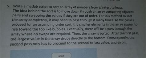 Solved Write A Matlab Script To Sort An Array Of Numbers Chegg