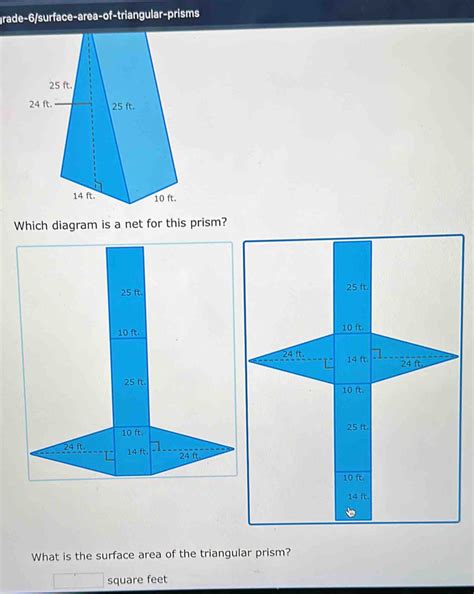Solved Grade 6 Surface Area Of Triangular Prisms Which Diagram Is A Net For This Prism What Is