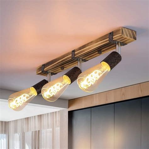 Nettlife Deckenstrahler Holz Deckenspots Retro Deckenstrahler 55cm Mit