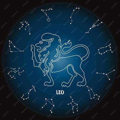 조디악 별자리 별자리와 점성술 원에서 조디악 로그인 레오 파란색과 흰색 디자인 프리미엄 벡터