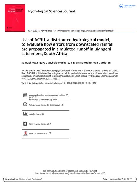 Pdf Use Of Acru A Distributed Hydrological Model To Evaluate How