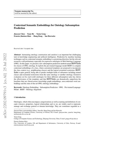 Pdf Contextual Semantic Embeddings For Ontology Subsumption Prediction